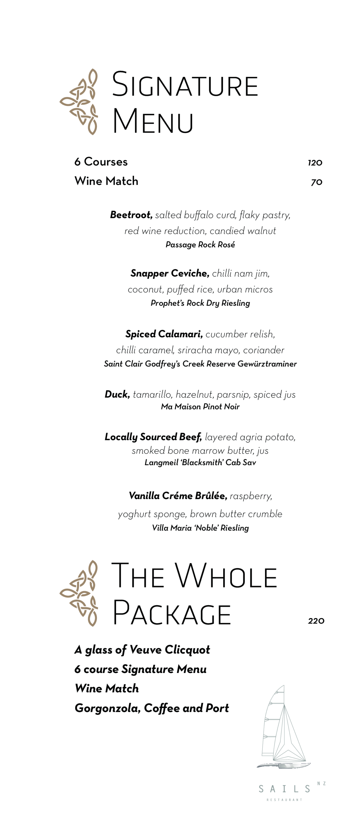 Menu - Sails Restaurant