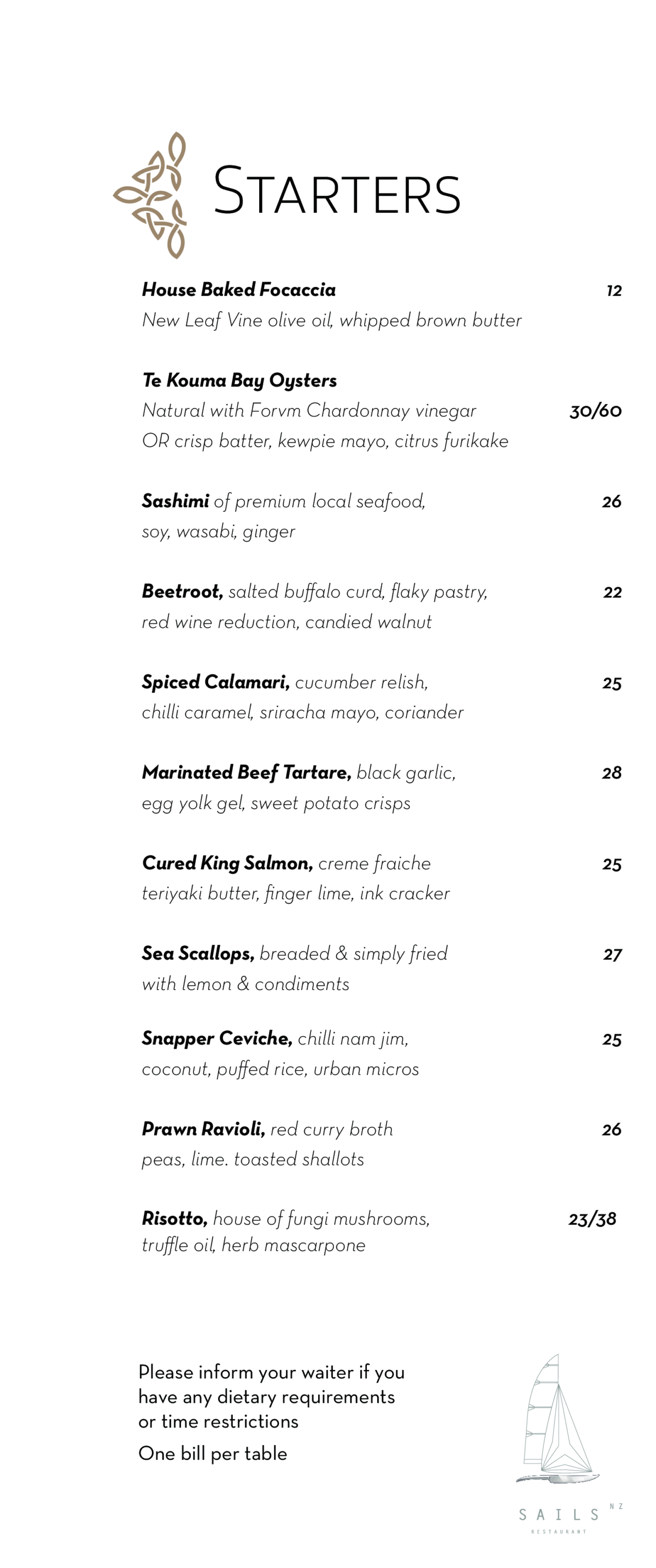 Menu - Sails Restaurant