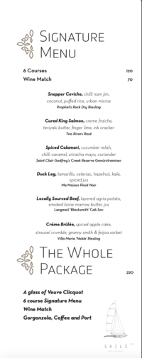 Menu - Sails Restaurant