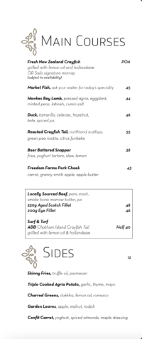 Menu - Sails Restaurant