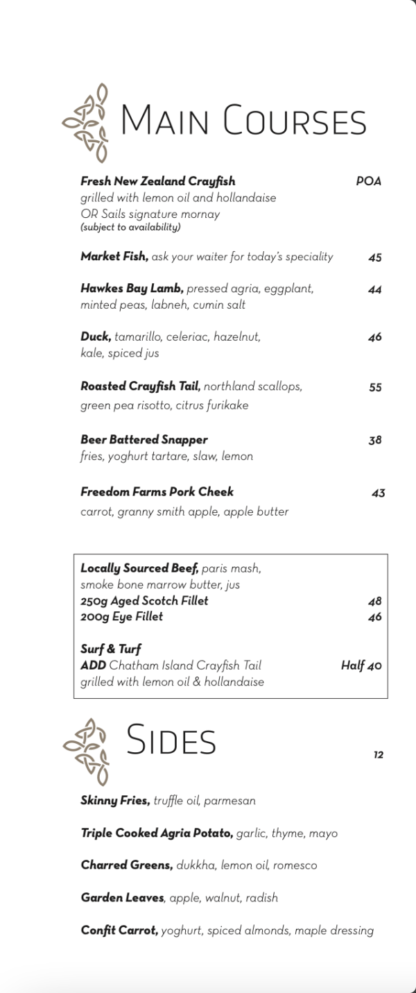 Menu - Sails Restaurant