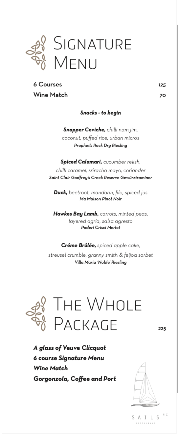 Menu - Sails Restaurant