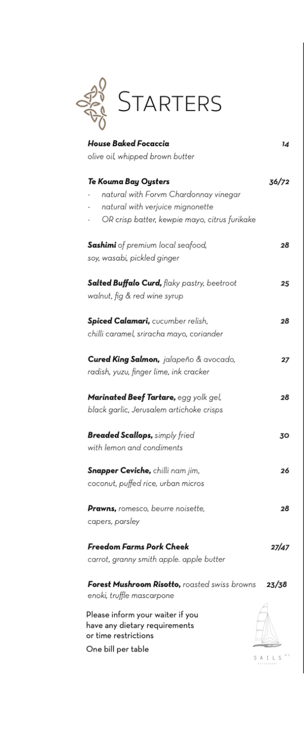 Menu - Sails Restaurant
