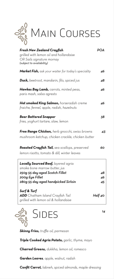 Menu - Sails Restaurant